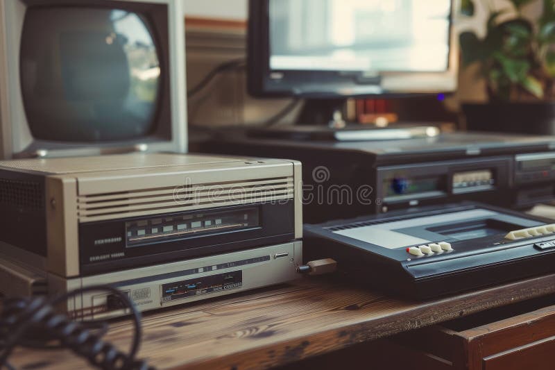 A Table Filled with Various Electronics Including a TV, Radio, and ...