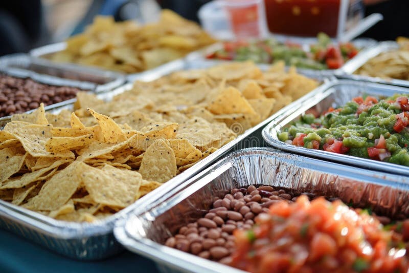 A Table Filled with Various Food Trays Stock Photo - Image of social ...