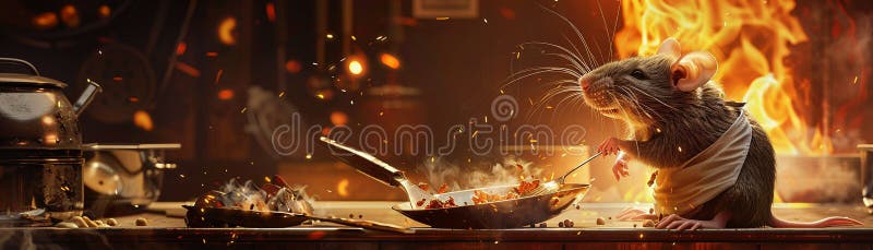 The Table Fire Blazes As a Rat Apron-clad Stock Illustration ...