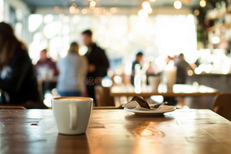 Table in Focus, Patrons Chatting in Soft Focus Cafe Setting Stock Image ...