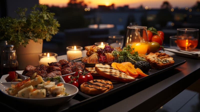 A Table with Food and Candles. Generative AI. Stock Illustration ...