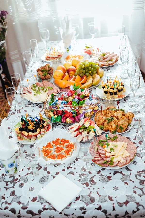Table with Food and Drink. Traditional Wedding Stock Photo - Image of ...