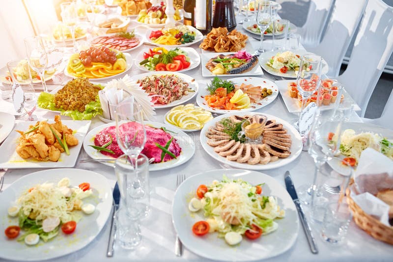 Table with Food and Drinks in a Restaurant Stock Image - Image of ...