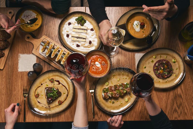 Table with food, top view stock photo. Image of catering - 121007920