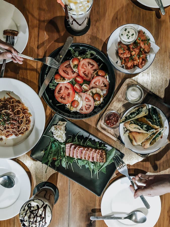Table with food, top view stock photo. Image of friendship - 201313230