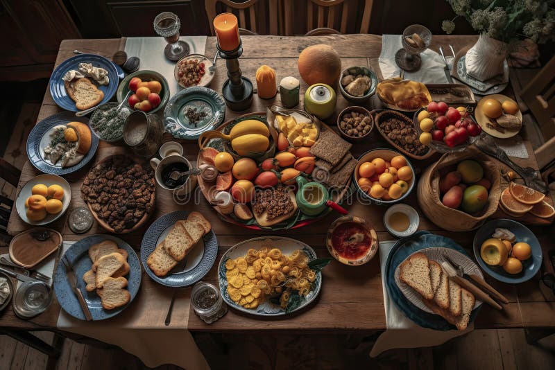 Table with food, top view stock illustration. Illustration of mexico ...