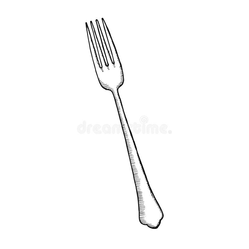 Table Fork Drawing Device. Isolated on White Background Sketch Stock ...