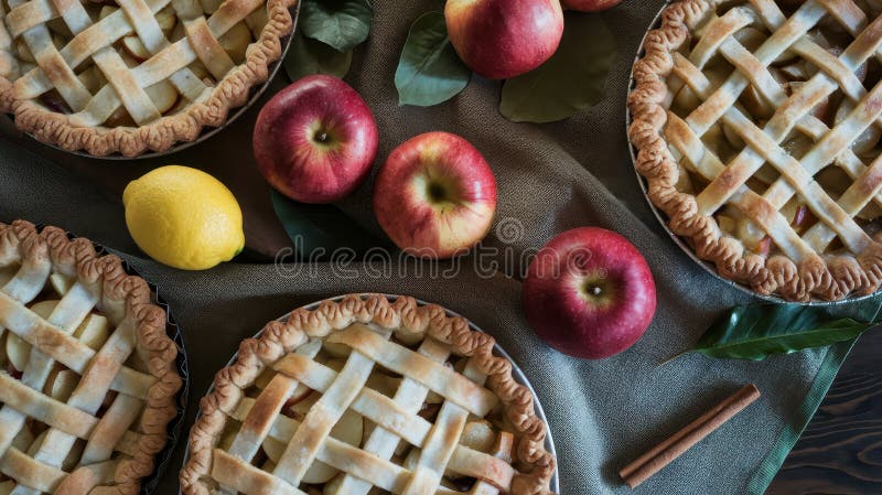 Table with Four Apple Pies and a Lemon Stock Illustration ...