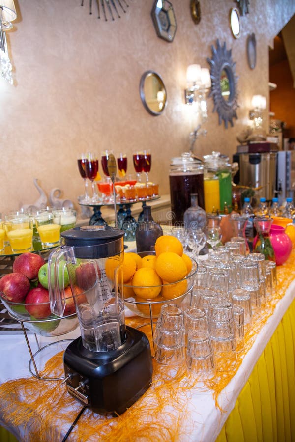Table with Freshly Squeezed Juices and Freshs at a Buffet in a ...