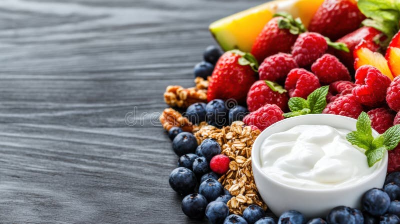 A Table with Fruit and Yogurt in a Bowl, AI Stock Photo - Image of ...