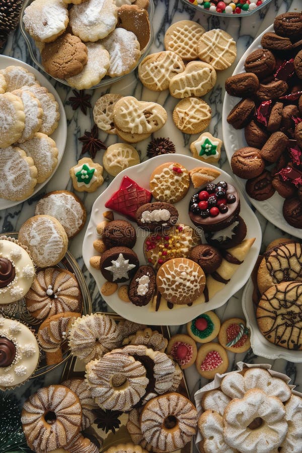 A Table Full of Assorted Cookies and Cakes Stock Illustration ...