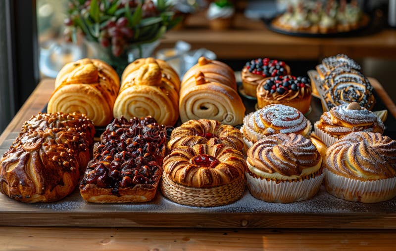 A Table Full Of Assorted Pastries And Cakes The Table Is Covered With A Variety Of Baked Goods