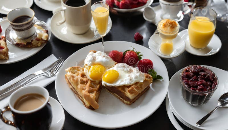 A Table Full of Breakfast Foods and Drinks Stock Illustration ...