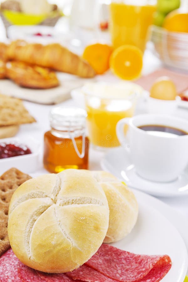 Table Full with Continental Breakfast Items, Brightly Lit Stock Image ...