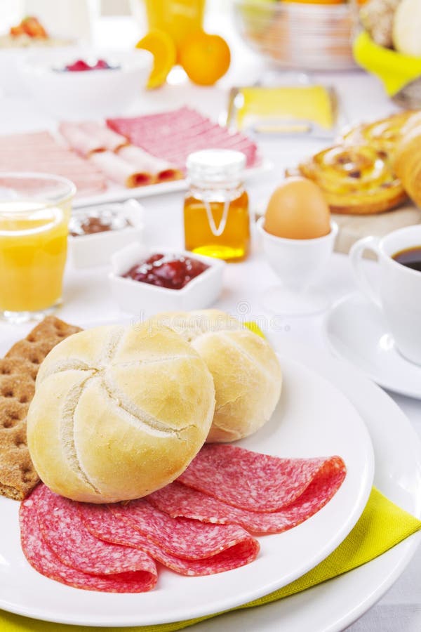 Table Full with Continental Breakfast Items, Brightly Lit Stock Image ...