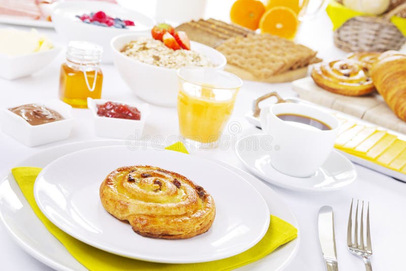 Table Full with Continental Breakfast Items, Brightly Lit Stock Photo ...