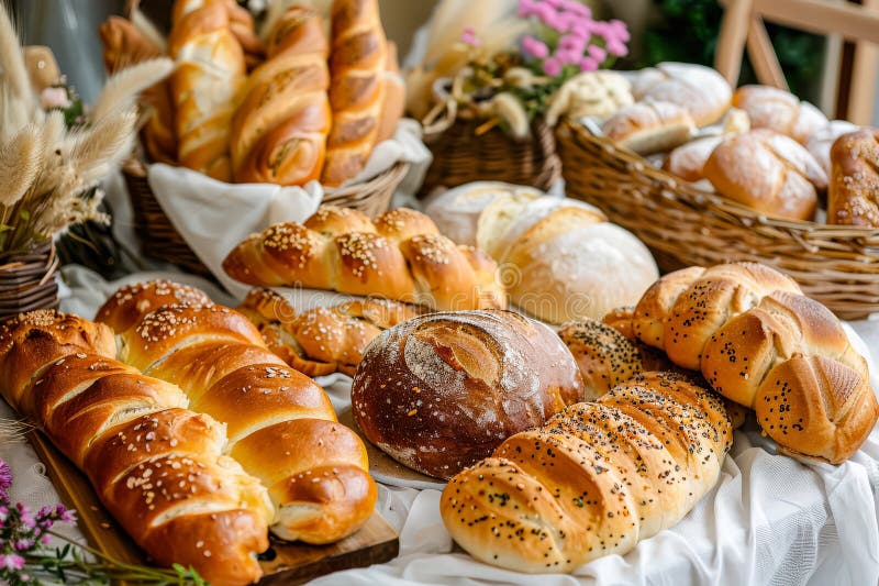 Table Full of Different Types of Bread, Including Baguettes, Rolls ...