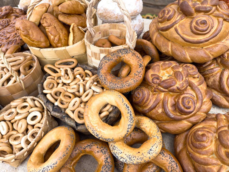 Table Full Different Types Bread Pastries Breads Various Shapes Sizes ...