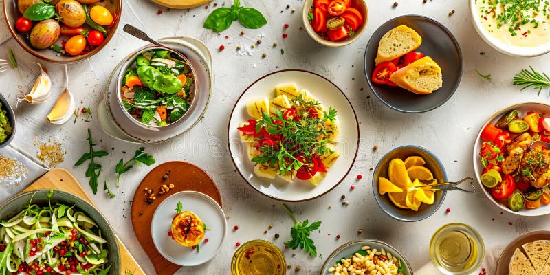 A Table Full of Different Types of Food Stock Photo - Image of lunch ...