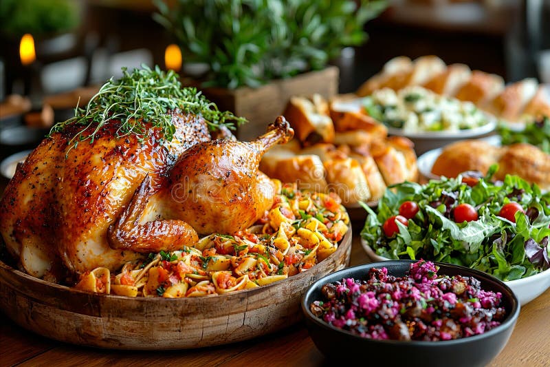 A Table Full of Different Types of Food on a Wooden Table Stock Photo ...