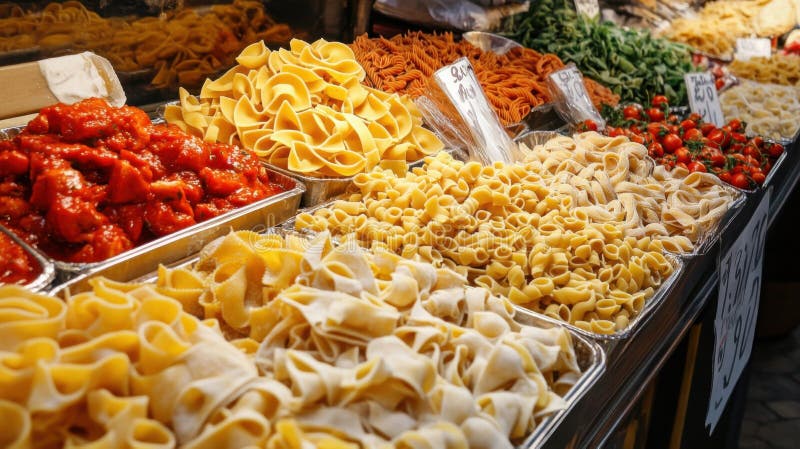 A Table Full of Different Types of Pasta Stock Illustration ...