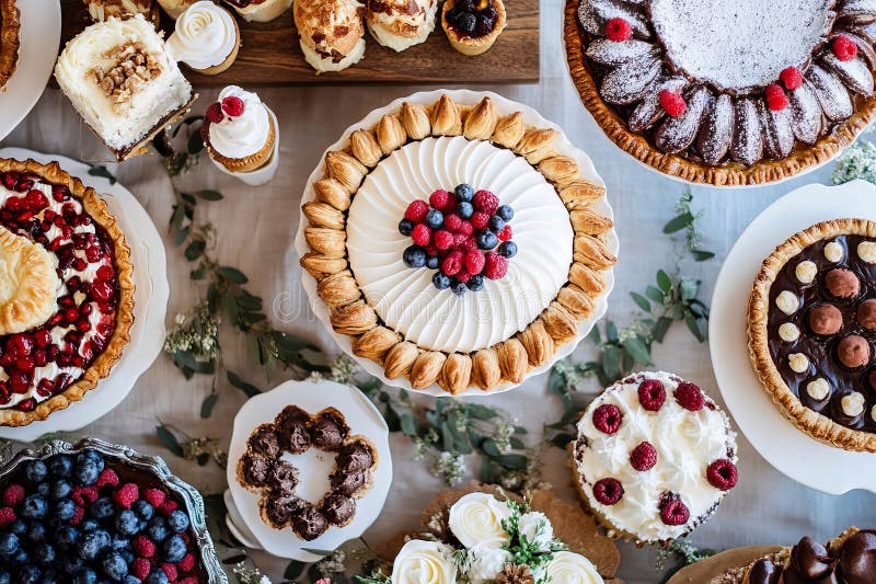 A Table Full of Different Types of Pies and Cakes, Including a ...