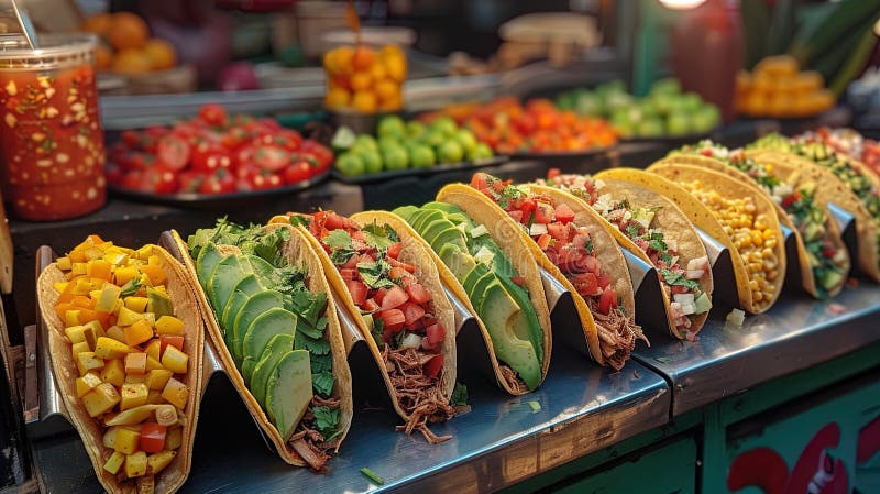 A Table Full of Different Types of Tacos with a Variety of Toppings ...