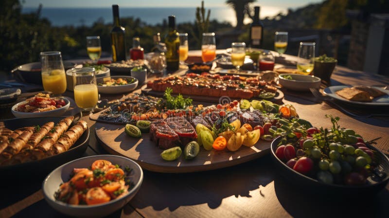 A Table Full of Food. Generative AI. Stock Illustration - Illustration ...