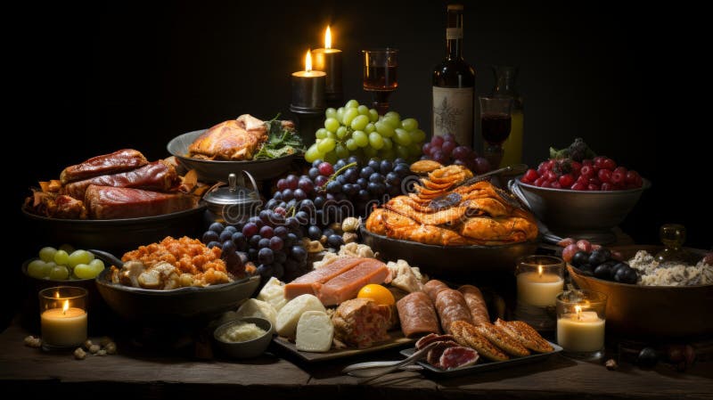 A Table Full of Food. Generative AI. Stock Illustration - Illustration ...