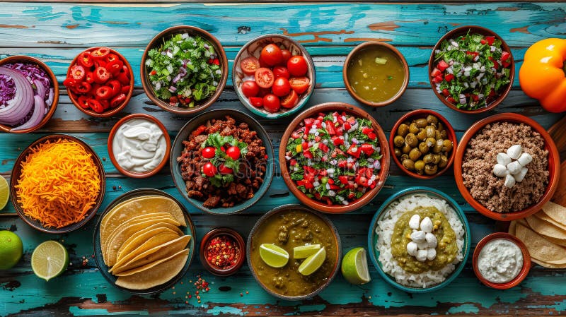 A Table Full of Food with Many Bowls of Different Types of Food Stock ...