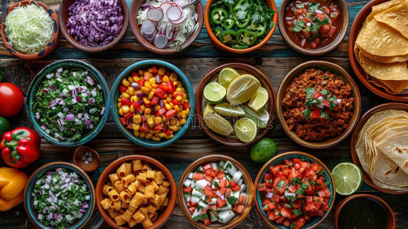 A Table Full of Food with Many Different Types of Food in Bowls. Stock ...