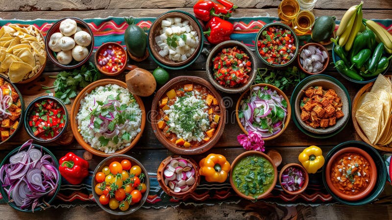 A Table Full of Food with Many Different Types of Food in Bowls. Stock ...