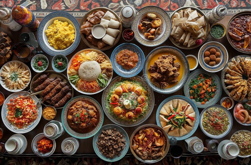 A Table Full of Food in Several Different Dishes. Top View of a Set of ...