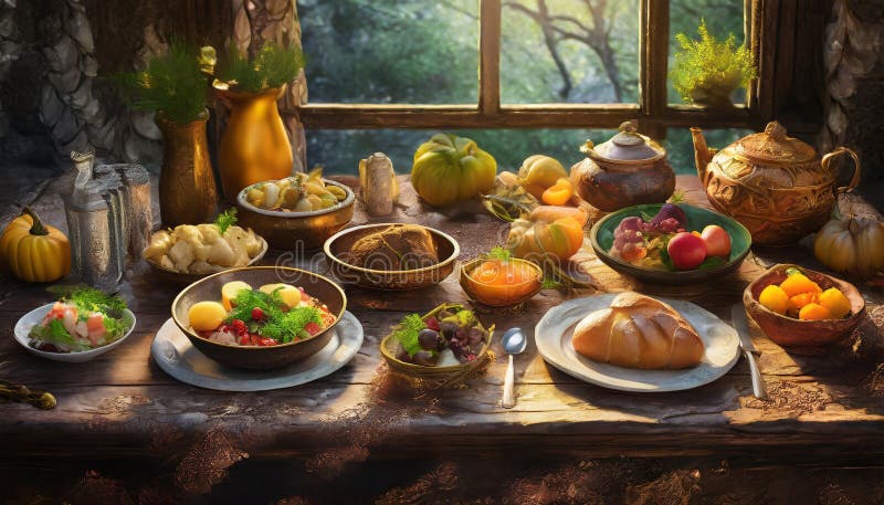 A table full of food stock illustration. Illustration of breakfast ...