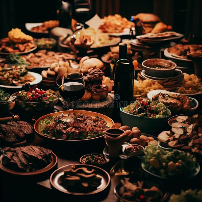 Table full of food stock illustration. Illustration of food - 283192639