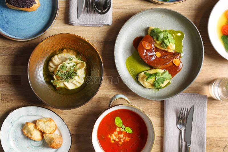 Table Full of Food. Top View Full Table of Food Stock Photo - Image of ...