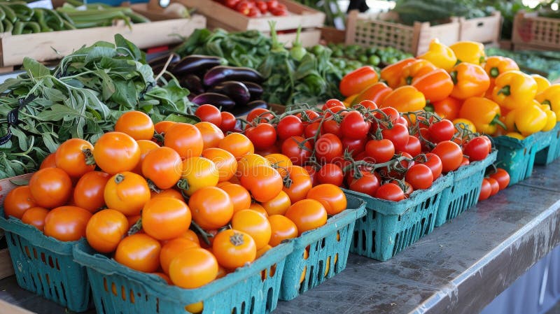 A Table Full of Fresh Produce Including Tomatoes, Peppers, and Squash ...