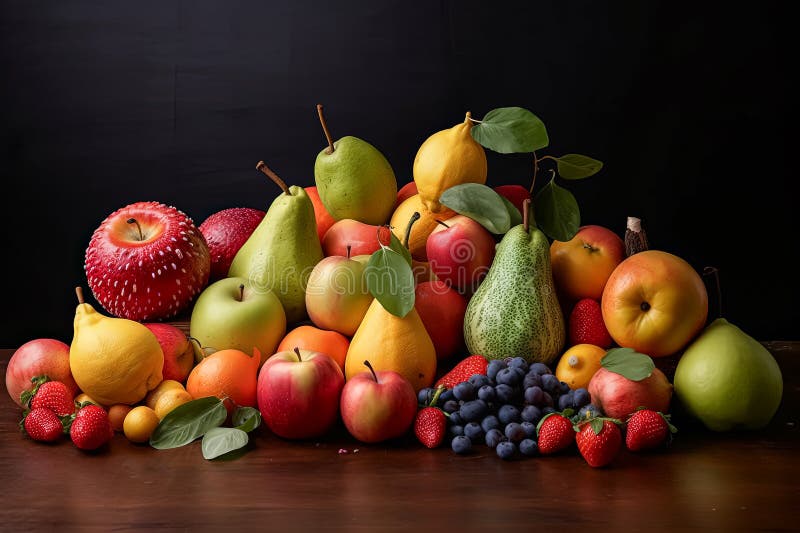 A Table Full of Fruit Including Apples, Pears, and Strawberries Stock ...