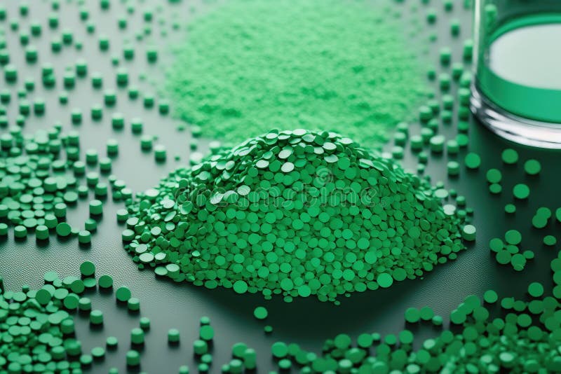 Table Full of Granules of Green Biodegradable Plastic Stock ...