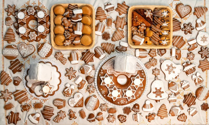 Table Full of Homemade Christmas Gingerbread Cookies Stock Image ...