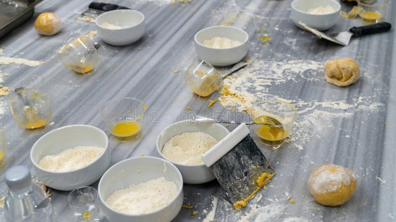 Table Full of Messy Ingredients while Baking Stock Image - Image of ...