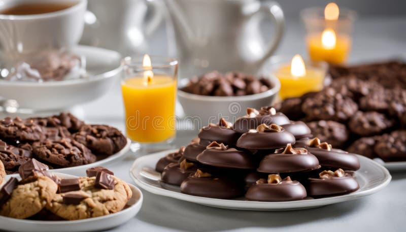 A Table Full of Plates of Cookies and Candles Stock Illustration ...