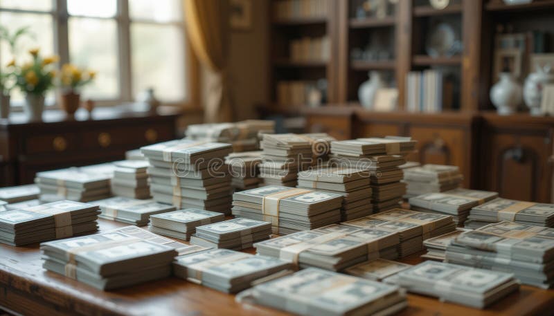 A Table Full of Stacks of Money. Business Concept Stock Illustration ...