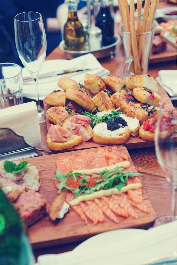 Table Full of Starters, Toned Stock Image - Image of filter, cuisine ...