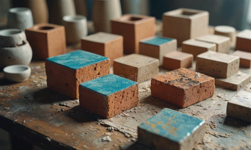 A Table is Full of Various Colored Bricks, Including Some that are Blue ...
