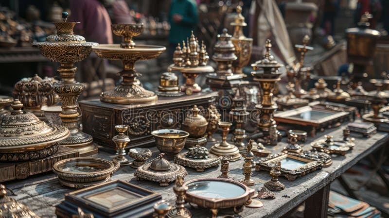 A Table Full of Various Trinkets and Decorations Stock Illustration ...
