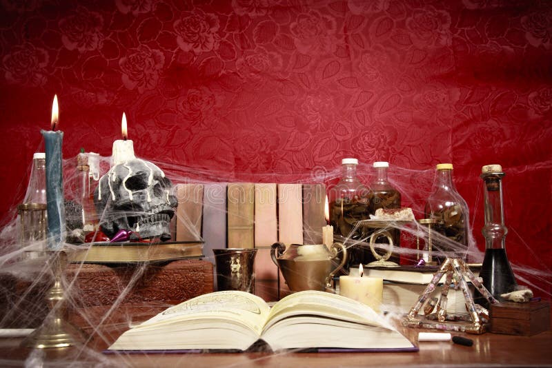 Table Full of Witchcraft Related Objects Stock Photo - Image of antique ...