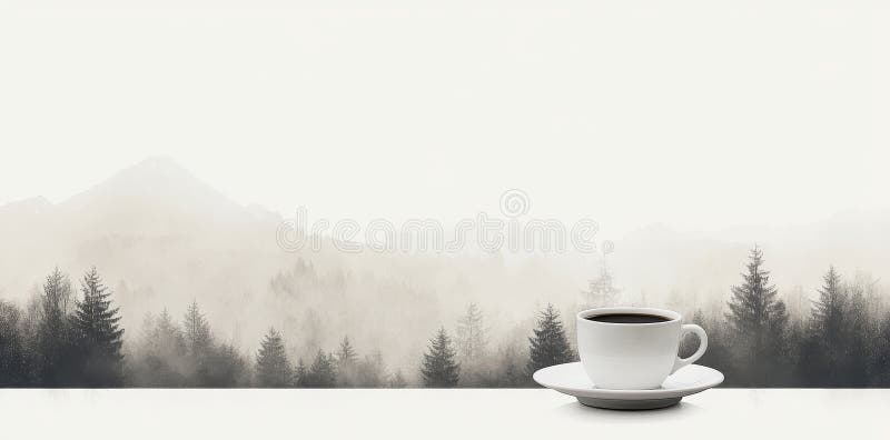 A Table with a Glass Cup that Shows a Forest through Double Exposure ...