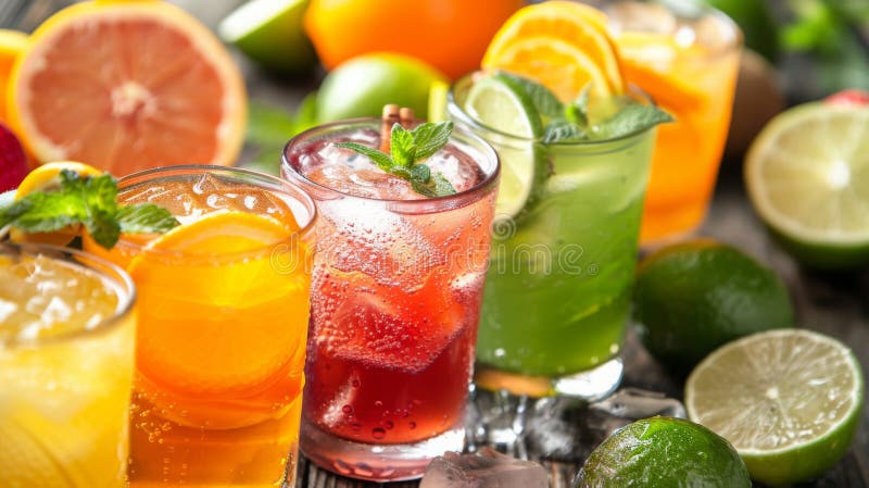 Table with Glasses of Various Drinks Stock Photo - Image of event ...