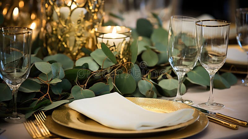 Table gold eucalyptus stock illustration. Illustration of metallic ...